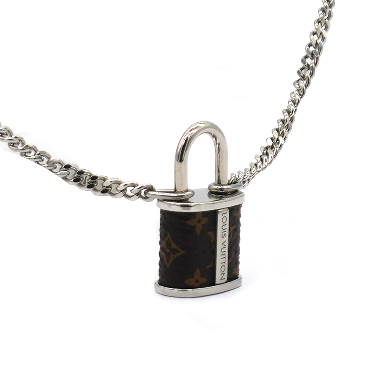 LOUIS VUITTON Monogram Lock Pendant Necklace Silver – STYLISHTOP